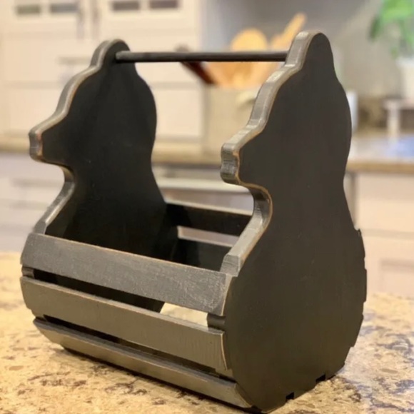 Hand Crafted | Accents | Black Bear Silhouette Slat Wood Basket Caddy ...